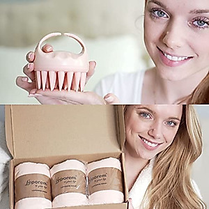 Scalp Massager - Shampoo Brush with Extra Long Soft Silicone Bristles for Dry & Wet Hair, Dandruff Reducing Head Scrubber with 3 Pack of Quick Dry Hair Towel Wrap