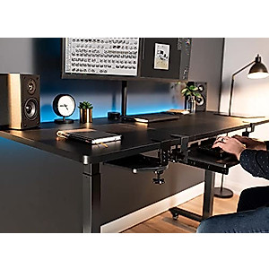 VIVO Wooden Clamp-on Adjustable Computer Mouse Pad and Device Holder for Desks, Extended Rotating Platform Tray, Fits up to 2 inch Desktops, Black, MOUNT-MS01B