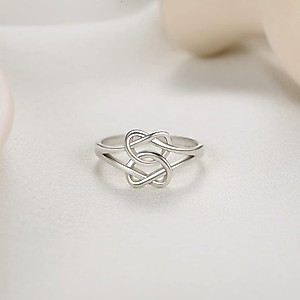 Double Heart Ring Love Rings for Women Friendship Knot Promise Women's Her Best Friends Personalized Engraved Custom Name Sterling Silver