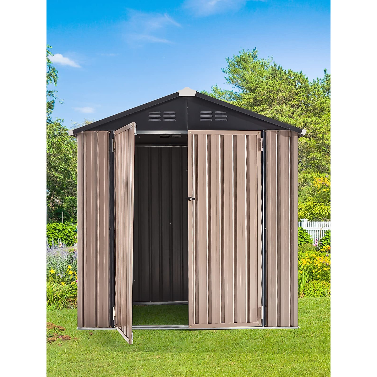 AECOJOY 6' x 6' Outdoor Storage Shed, Metal Shed with Design of Lockable Doors, Utility and Tool Storage for Garden, Backyard, Patio, Outside use