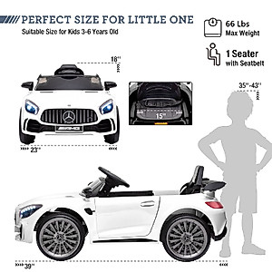 JOINATRE 12V Kids Ride on Car, Licensed Mercedes Benz AMG GTR Electric Cars, Battery Powered Ride on Toys with Remote Control, 3 Speeds, Music, LED Lights and Safety Belt, White