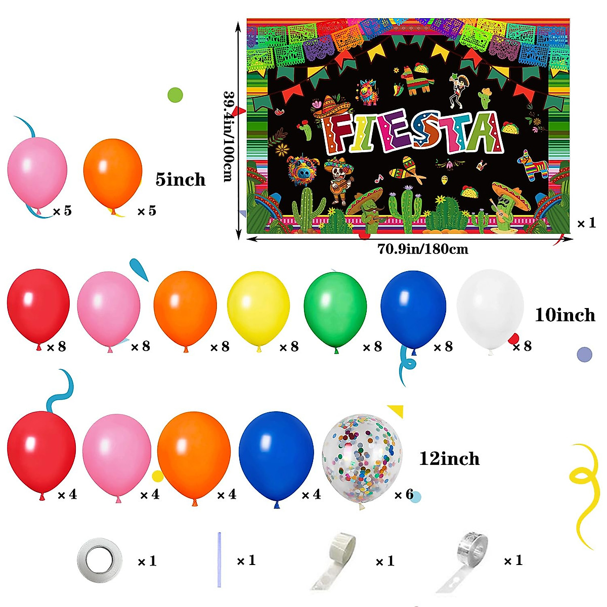 Fiesta Party Decorations Mexican Themed Party Supplies Balloons Garland Arch Kit Happy Birthday Backdrop Tablecloth Cinco De Mayo Taco Cactus Avocado Llama Sombrero Mexican Theme Fiesta Party Decor