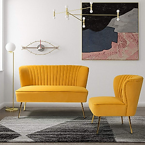 TINA'S HOME Contemporary Velvet Loveseat Sofa, Upholstered Loveseat Couch with Golden Metal Legs, Small Tufted 2-Seat Sofa Armless Love Seat for Living Room, Bedroom, Apartment Small Spaces, MUSTARD