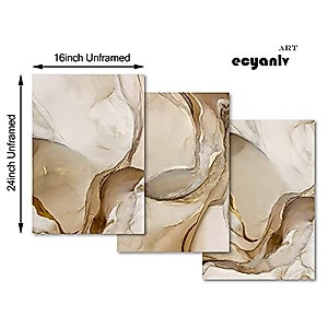 Abstract Marble Canvas Wall Art Modern Abstract Marble Art Prints Brown and Gold Marble Wall Art Marble Pictures Wall Decor Beige Marble Poster Canvas Painting for Bathroom Decor 16x24inchX3 Frameless