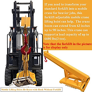 HQHAOTWU Forklift Jib Boom Crane Industrial Forklift Telescoping Jib Boom 6600lbs Capacity Hoist Jib Boom Hook Double Fork Design 63'' Up to 98'' Adjustable Crane Boom Mobile Crane Hoist Jib