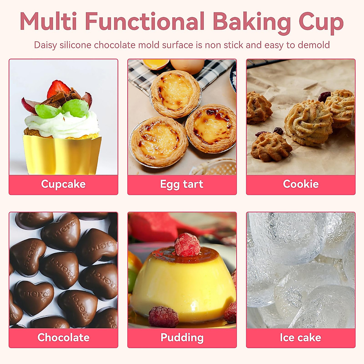 Silicone Cupcake Molds, 24Pcs Mini Flower Shape Silicone Baking Cups Cupcake Liners Reusable Muffin Cup Cake Pan for Cake Chocolate