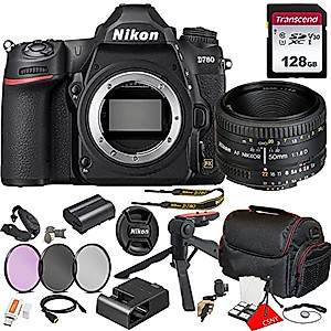Nikon D780 DSLR Camera with 50mm F/1.8D Prime Lens + 128GB Memory + Case + Filters + Tripod + 3 Piece Filter Kit + More (24pc Bundle)