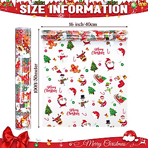 Christmas Cellophane Wrapping Paper 100 ft x 16 Inch 2.5 Mil Thick Cello Wrap Roll Crystal Clear Xmas Tree Santa Paper Wrapper Snowman Cellophane Gift Wrap for Treat Small Basket Craft Holiday