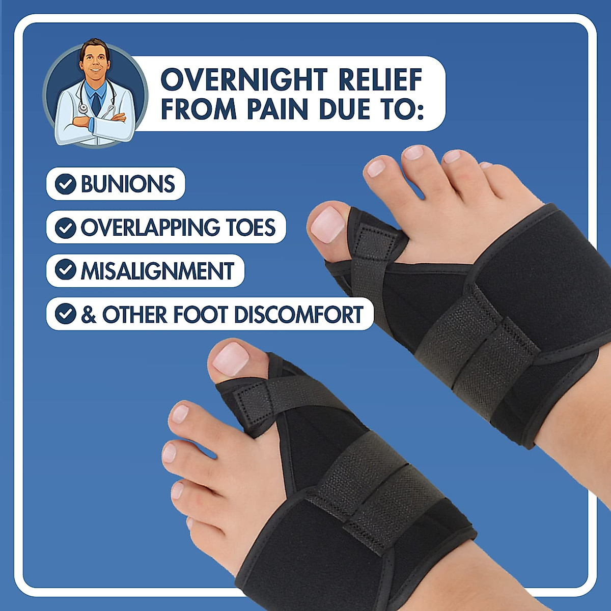 Dr. Frederick's Original Nighttime Bunion Splints - 2 ct - Adjustable Big Toe Straightener for Women & Men - Orthopedic Foot Brace for Pain Relief