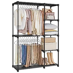 SONGMICS Portable Closet, Freestanding Closet Organizer, Clothes Rack with Shelves, Hanging Rods, Storage Organizer, for Cloakroom, Bedroom, 44.1 x 16.9 x 65 Inches, Black URYG24BK
