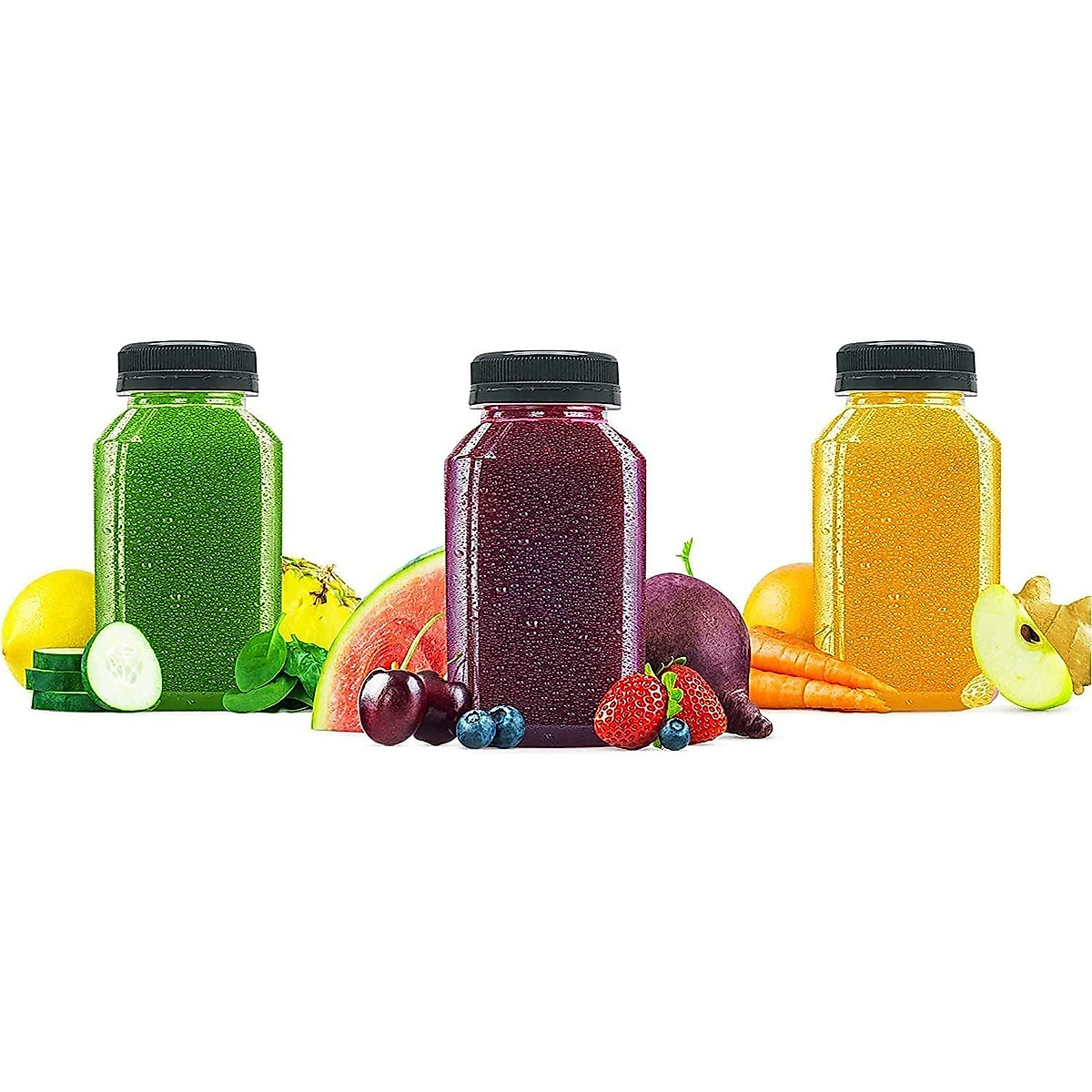 Goiio 5 Pcs 6 Ounce Plastic Juice Bottles, Clear Bulk Beverage Containers, for Smoothies, Juice Milk and Homemade Beverages