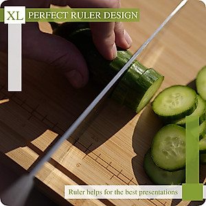 CAZZOVA Bamboo Cutting Board EXTRA LARGE with RULER and Juice Groove - Kitchen Wood Butcher Block for Meat Vegetables and Cheese- Chopping- Charcuterie Board- Wooden Serving Tray w/ Handles