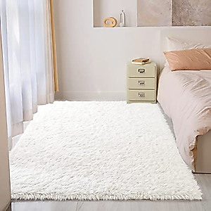 ROYALAY White Fluffy Faux Fur Area Rug 5x8 for Living Room, Ultra Soft & Fluffy Faux Sheepskin Rug Floor Mat for Kids Room, Bedroom, Luxury Plush & Fuzzy Beside Carpet