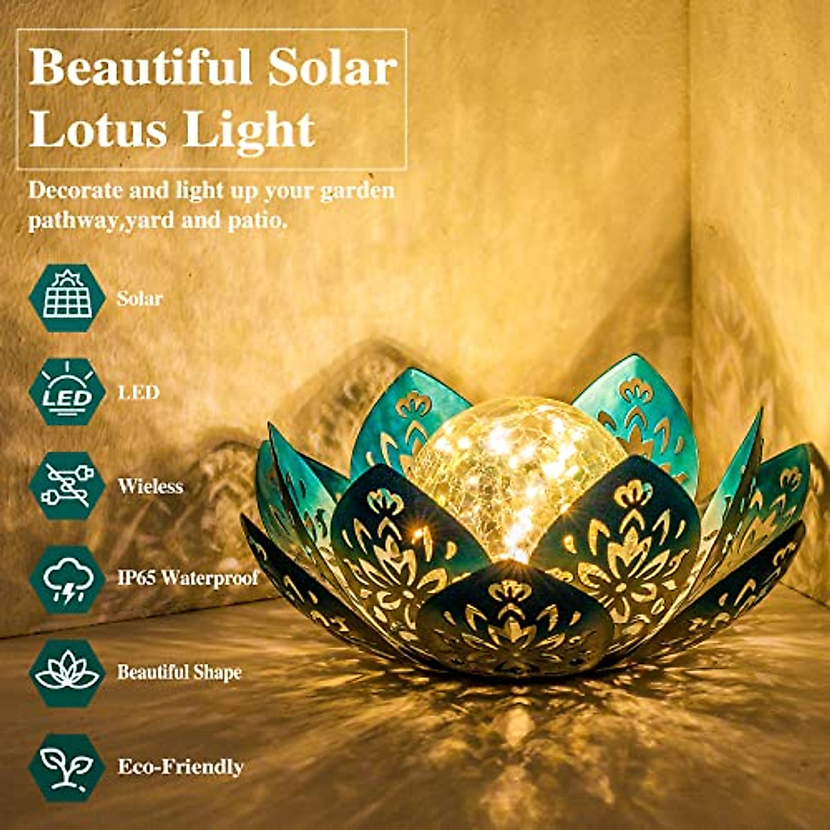 Huaxu Solar Garden Lights Outdoor Decorative - Bright Lotus Flower Table Lamp, Waterproof Solar Lights for Patio Pathway Yard Balcony Outside Decor