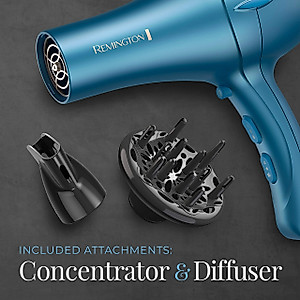 Remington Pro D2042 Professional Titanium Ceramic Hair Dryer with Concentrator and Diffuser Attachments Blue