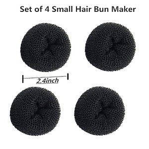 4 Pack Extra Small Hair Bun Maker Mini Chignon Hair Doughnut Shaper Hair Donut Sock Bun Form for Kids, Girls, Short and Thin Hair (Small Size 2.4 Inch, Black)