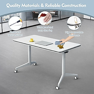Conference Table Foldable Meeting Tables,4 Pcs Flip Top Mobile Training Table Modern White Portable Table with Silent Wheels, 62.9 "D x 23.6" W x 29.5 "H for Office,Meeting Room,Classroom