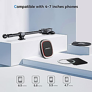 7" Magnetic Car Phone Holder, Windshield Dashboard Phone Holder Car, Gooseneck Suction Phone Car Mount with Multiple N52 Magnets, Designed for iPhone 13 Series, Compatible with Most Smartphones.