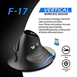 zelotes Wireless Vertical Mouse,2021 Ergonomic Design USB LED Optical Mouse with 6 Buttons and 3 Adjustable Sensitivity 1000/1600/2400 DPI for Computer,Black