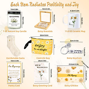 Farewell Gifts for Coworkers Women - New Beginnings Gifts - Daisy Makeup Bag, Coffee Mug, Candle for Coworker Going Away Leaving, Graduation, Goodbye, New Job, Divorce, House Warming Gifts New Home