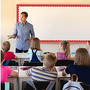 Teacher Created Resources Red Polka Dots Scalloped Rolled Border Trim - 50ft - Decorate Bulletin Boards, Walls, Desks, Windows, Doors, Lockers, Schools, Classrooms, Homeschool & Offices