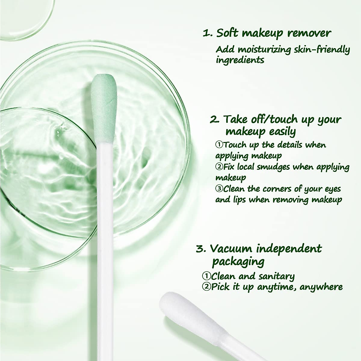 50 Pcs Cotton Makeup Remover Swabs - Disposable Vitamin E Liquid-Filled Cotton Swabs Sticks for Eye/Lip/Eyebrow/Eyelash Makeup Correctors Removing Swabs