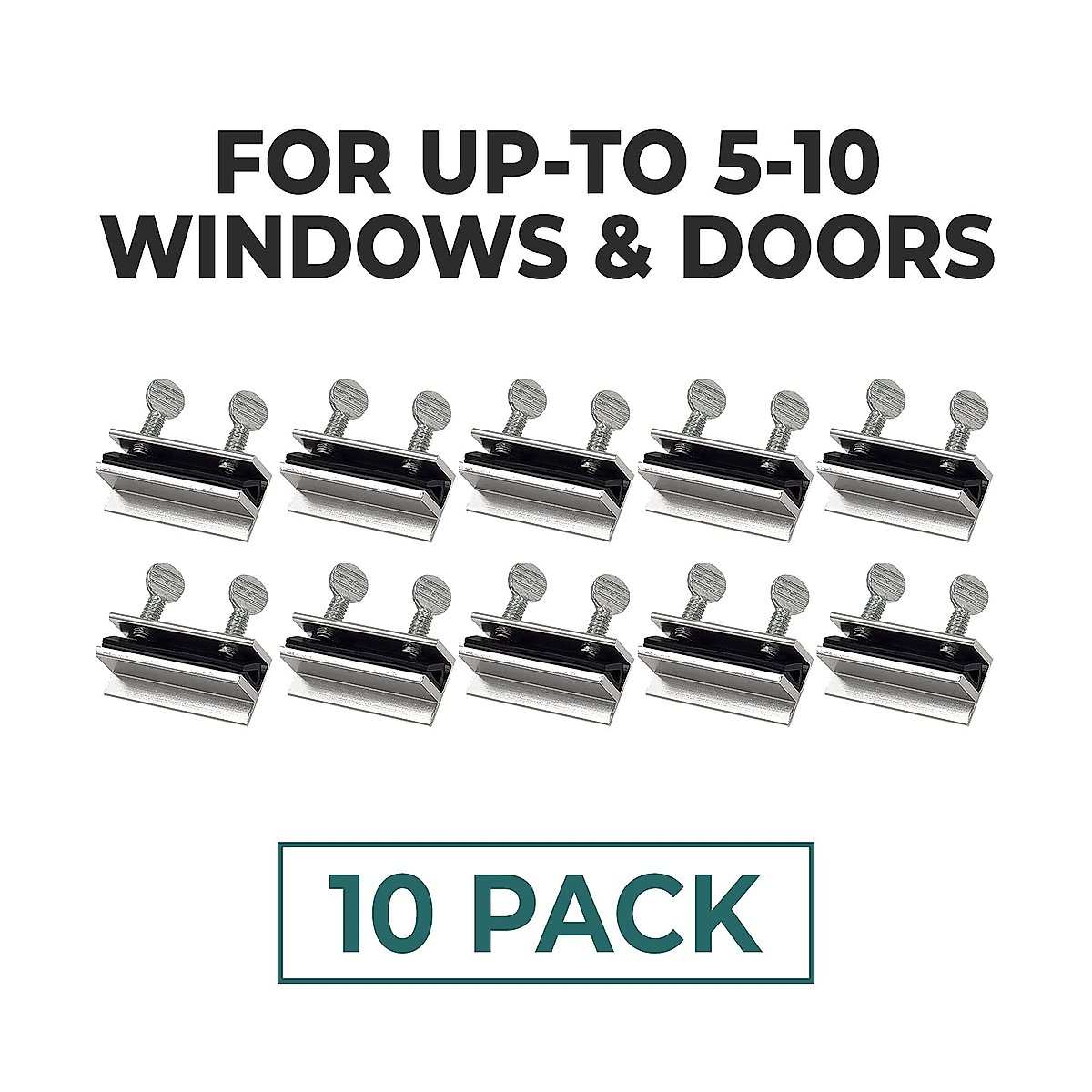 Window Locks, 10 Pack Window Locks for Vertical and Horizontal Windows, Sliding Window Locks, Adjustable Aluminum Window Stoppers, Window Security, No-Drill Install, Fits Tracks up to 3/16" Wide