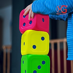 Macro Giant 6 Inch Soft Foam Jumbo Big Playing Dice, Set of 4,Neon Color, Math Teaching, Teaching Aids, Board Games, Kid Toy