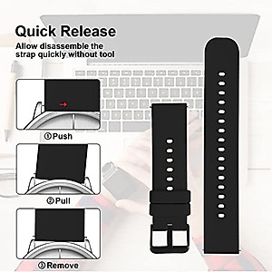 TIESOME Silicone Watch Bands, Quick Release Waterproof Soft Rubber Replacement Straps with Silver Plated Stainless Steel Buckle Compatible with Smart Watch Sport Watch for Men Women (22mm, Black)