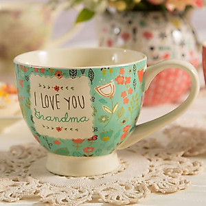 Pavilion Gift Company "A Mother's Love-God Could Not Be Everywhere so He Created Godmothers" Floral Soup Bowl Mug, Teal, 17 oz