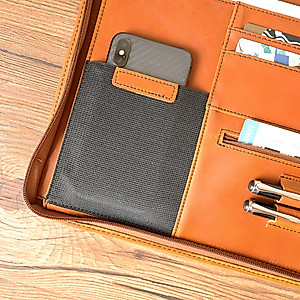7 Ring Check Binder Cowhide Leather Check Portfolio for 3-Up Business Checks, Check Book Binder with Handle, Zippered Check Holder with 500 Check Capacity, Personalized Checkbook