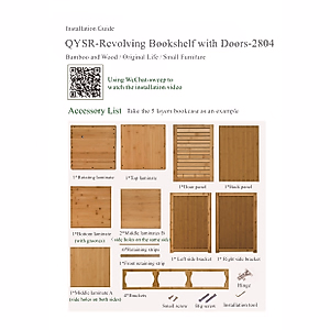 SHOUMANUAL Bamboo Rotating Bookshelf, 6-Tier Bookcase with Storage Cabinet & Doors, 360° Revolving Narrow Storage Display Rack Standing Shelves for Living Room Study Room Office, Natural