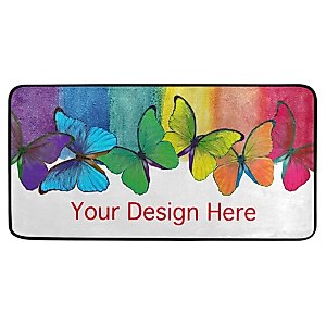 Custom Kitchen Rug Rainbow Color Butterfly Door Mat Bath Rug Personalized Your Text on Home Decor Floor Mat for Kitchen Living Bedroom 39 x 20 Inch