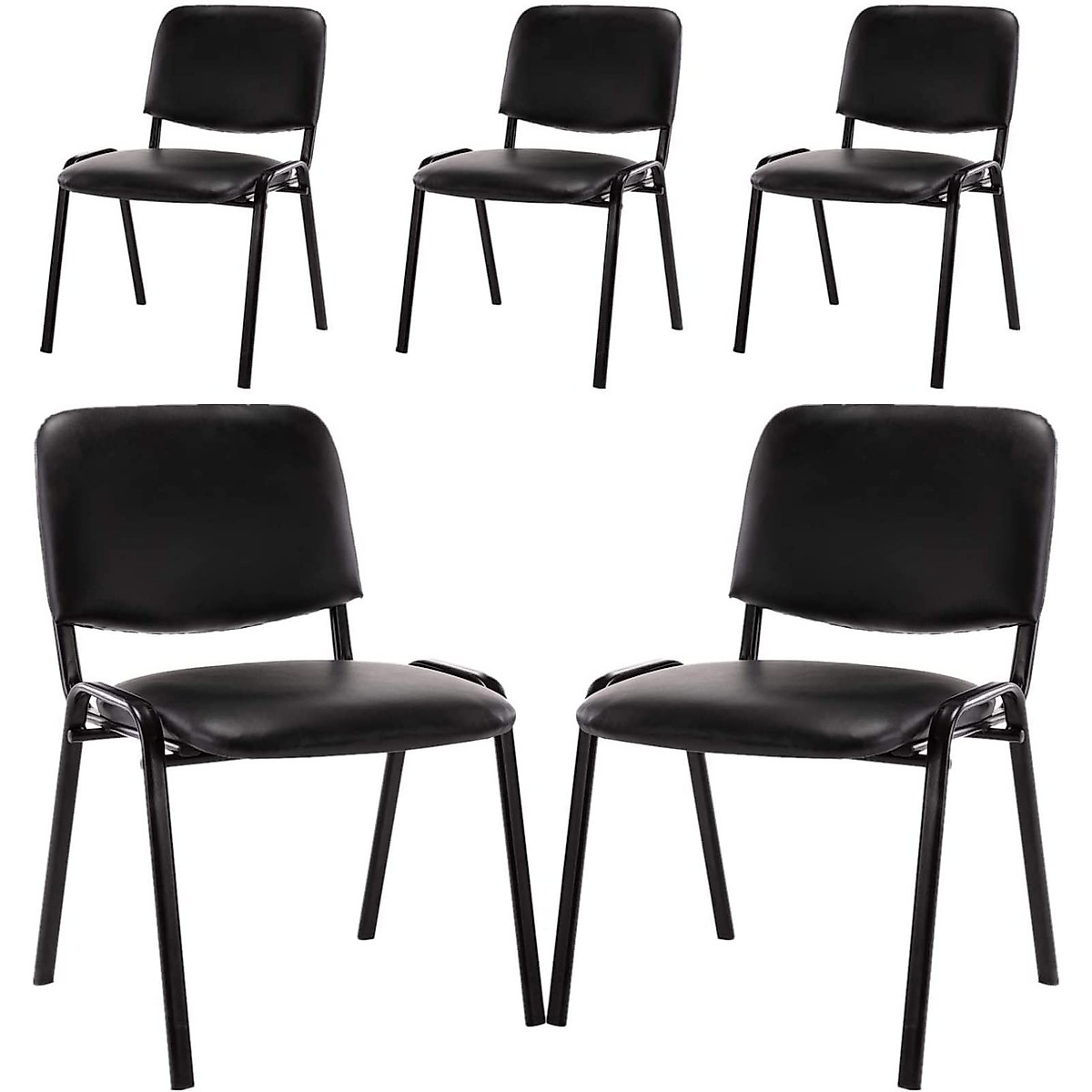 Waiting Room Chairs Stackable Conference Room Chairs No Wheels Office Guest Chair No Arms Reception Chairs for School Breakroom Banquet Church Lobby (Leather-Cushion,Black,5PCS)