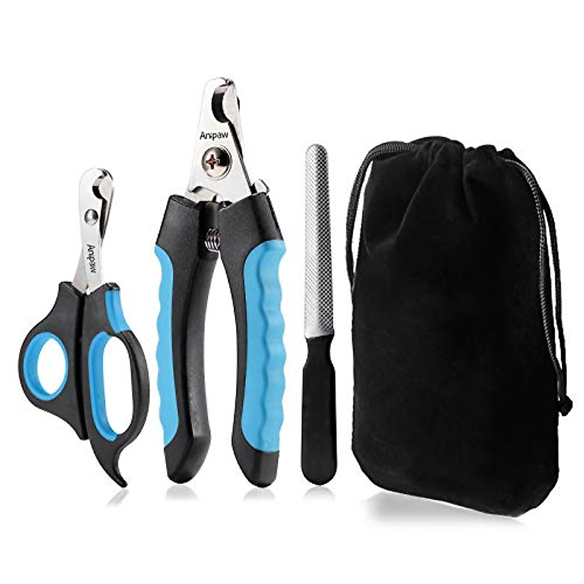 Dog Nail Clippers and Trimmer Set, Anipaw Stainless Steel Non Slip Handles & Razor Sharp Blades, Safety Guard to Avoid Over-Cutting, Grooming Tool for All Small Large Pets, Free Nail File