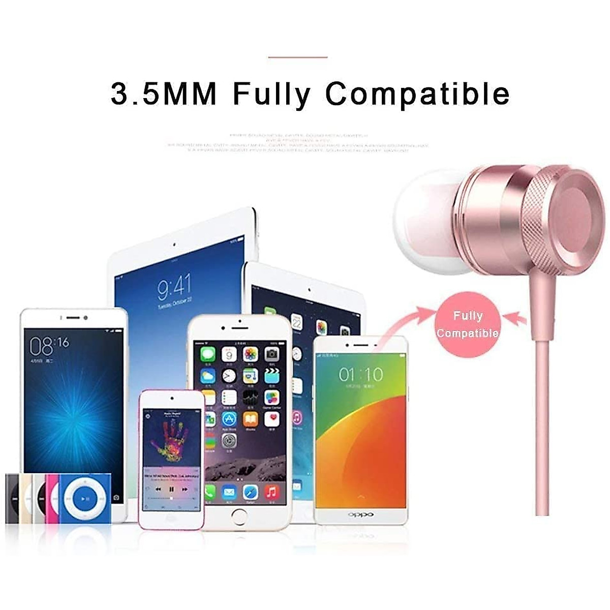 Wired Headphone Metal Earbuds by Amasing Noise Cancelling Stereo Heave Bass Earphones with Micphone Mic，in Ear Headphones Magnetic Design for iPhone 5 6 Pink Samsung LG 3.5 Jack