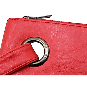 C.C-US Women Oversized Envelope Handbag Soft Leather Clutch Evening Bag Purse with Wrist Strap (Red)