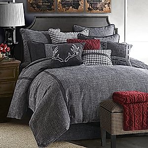 HiEnd Accents Hamilton 3 Piece Duvet Cover Set, Black and White Tweed Bed Set, Super King Size, Rustic Cabin Lodge Luxury Bedding Set, 1 Comforter Cover and 2 Pillow Shams