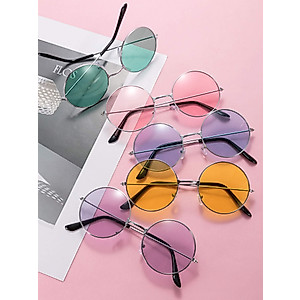 Blulu 10 Pairs John Hippie Sunglasses Retro Round 60's Style Circle Sunglasses Eyewear for Men Women Costumes Parties Gifts(Silver Frame)