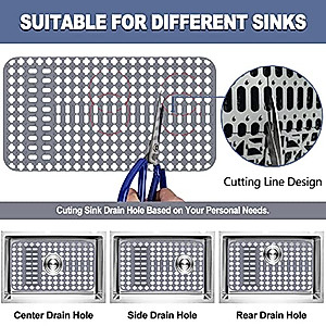 Sink Protectors for Kitchen Sink, Silicone Sink Mats for Bottom of Kitchen Sink Grid Accessory, 25.2'' x 13'' Non-Slip Kitchen Sink Mat for Farmhouse Stainless Steel Sink with Center & Rear Drain