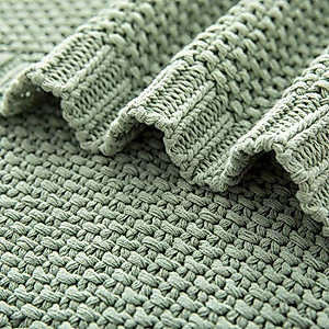 Revdomfly Sage Green Knitted Throw Blanket for Couch, 100% Cotton Cable Knit Throw Blanket Soft Cozy Decorative Sofa Chair Blankets, 50" x 60", Sage Green
