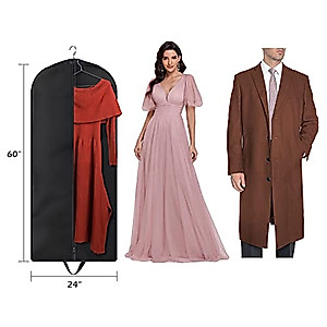 SLEEPING LAMB 60'' Trifold Garment Bags for Dress Storage Travel Dress Bag Gusseted Hanging Clothes Cover for Long Gowns, Coats, 2 Packs, Black