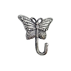Handcrafted Model Ships Rustic Silver Cast Iron Butterfly Hook 6" - Iron Wall Hook - Butterfly Decor Id