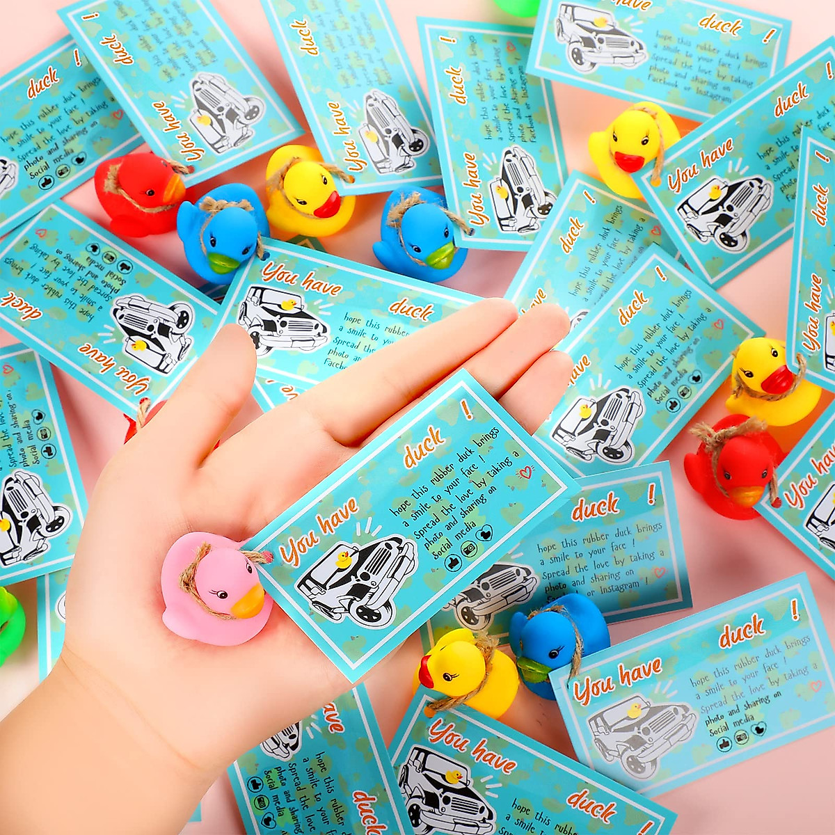 60 Pcs You've Been Shunned Cards with Rubber Ducks and Strings Small Rubber Duckies with Duck Card Tags Mini Rubber Ducks Bulk for Car Street Toy Party Game Decor Assorted Colors (Simple Style, Paper)