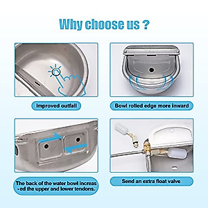 Automatic Dog Water Bowl Dispenser, Stainless Steel Water Feeder Trough for Livestock Horse Cow, Farm Animal Waterer Dispenser with Drainage Hole