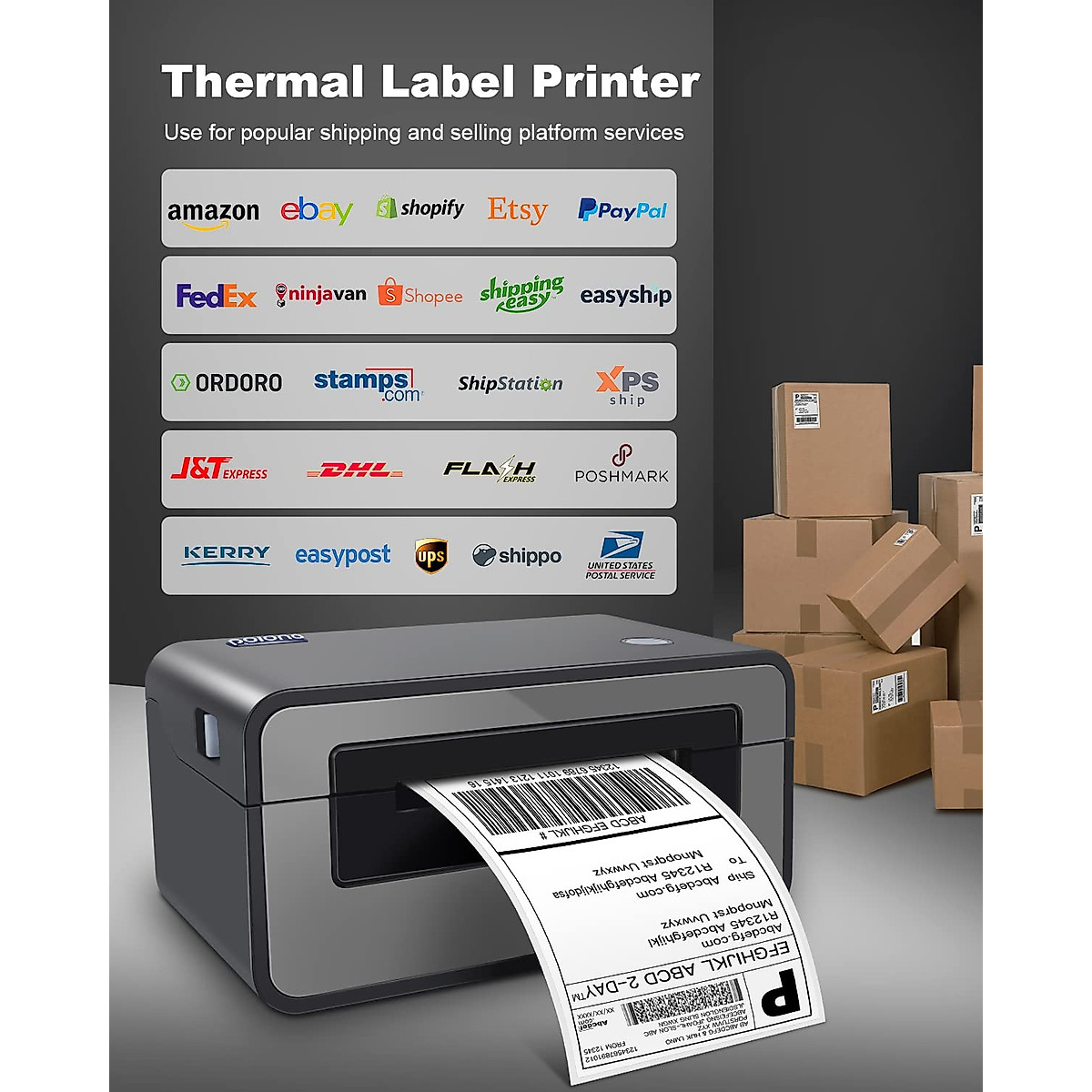 POLONO Shipping Label Printer Gray, 4x6 Thermal Label Printer for Shipping Packages, Commercial Direct Thermal Label Maker,Thermal Labels, 4"x 6" Direct Thermal Shipping Label (Pack of 1000