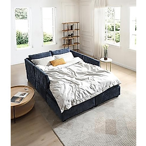 6 Seater Oversized Deep Seat Convertible Modular Sectional Sofa, Free Combination Reversible Sleeper Corner Couch with Movable Ottomans Sets and Solid Wood Legs for Living Room Office