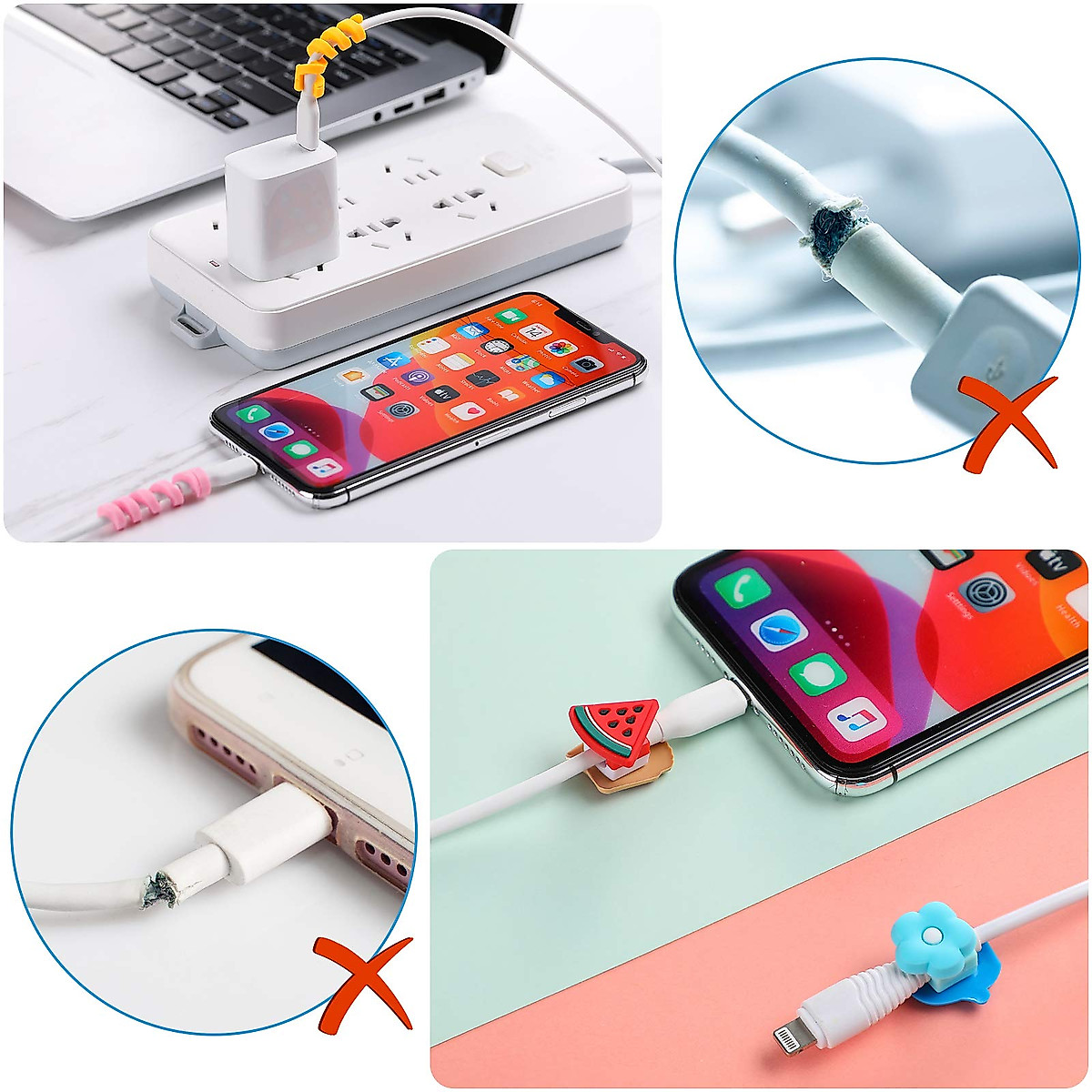 Frienda 30 Pcs Phone Protect Accessory Charging Cable Protectors Cute Charger Protectors Cord Protector Cord Saver USB Charger for Cellphone Data Lines(30 Pieces)