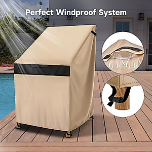 NEVERLAND Stackable Patio Chair Covers, Stacking Outdoor Chair Covers Waterproof with 600D Heavy Duty Material, Lawn Chair Covers Fits for 4-6 Stackable Paito Chairs-36"Lx28"Wx47"H (Golden)