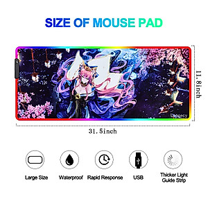 Anime LED Mouse Pad Extended Large RGB Gaming Mousepad Desk Mat for PC Laptop 31.5×11.8 inches